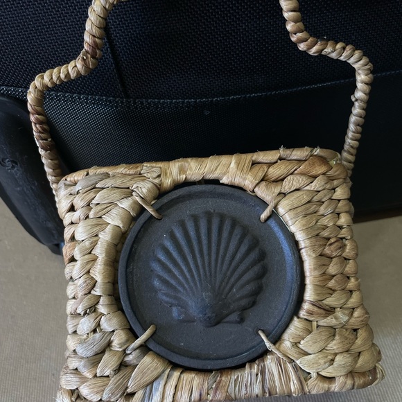 Accents | Rare Vintage Wicker Basket Organizer With Cast Iron Sea Shell ...